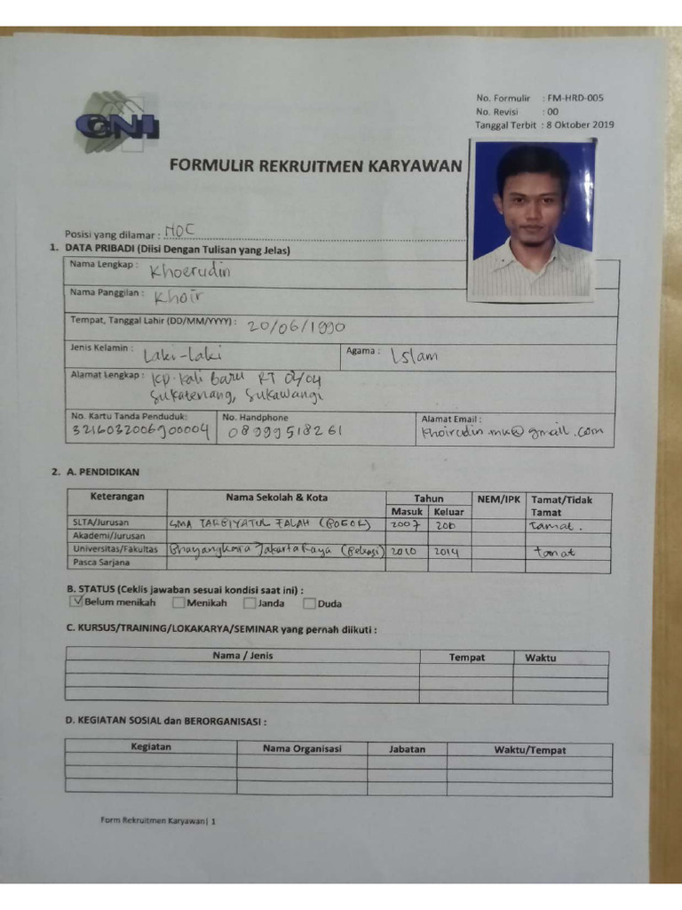 Form Interview - HD - Khoiruddin | PDF