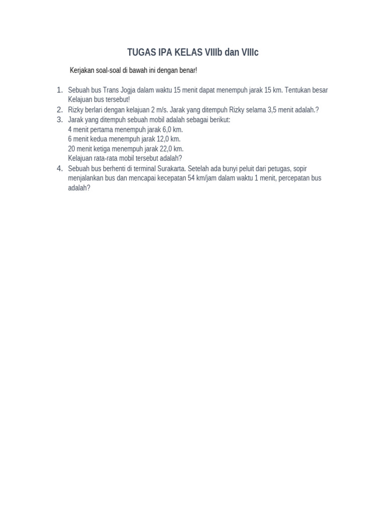 Tugas Ipa Kelas Viiib Dan Viiic | PDF
