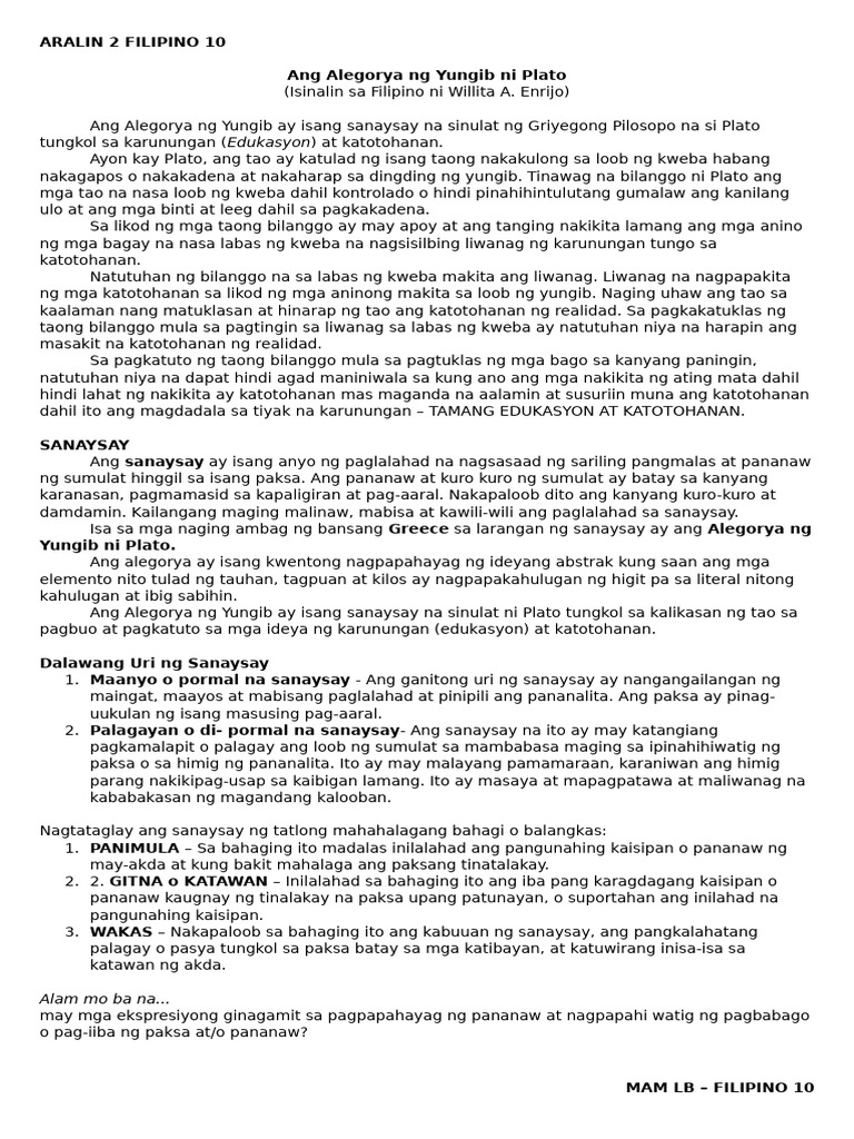 Filipino 10 Q1 L2 | PDF