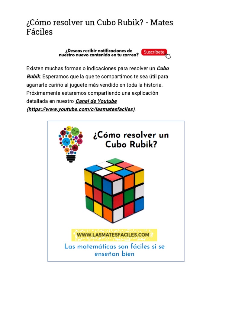 ¿Cómo Resolver Un Cubo Rubik - Mates Fáciles | PDF | Juegos y actividades