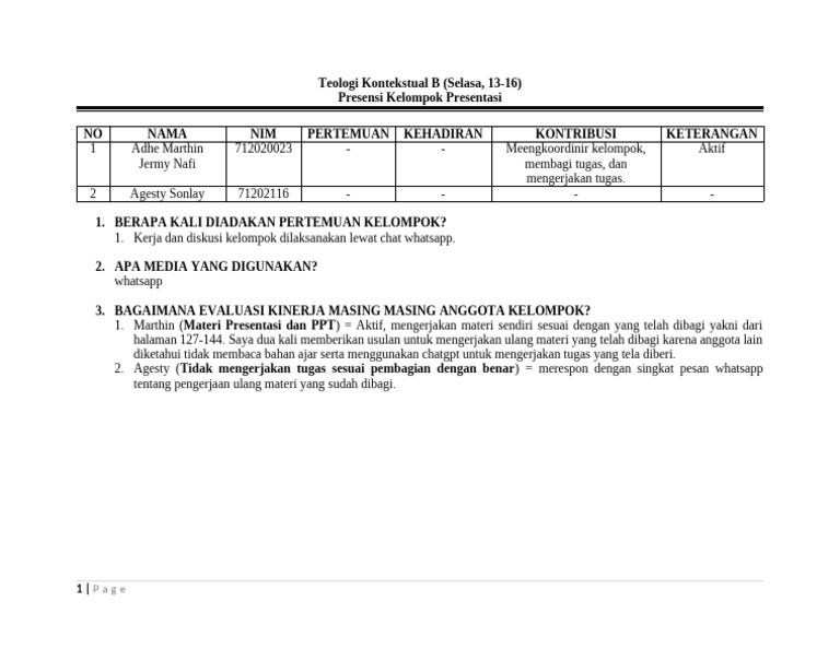 Form Presensi Presentasi | PDF