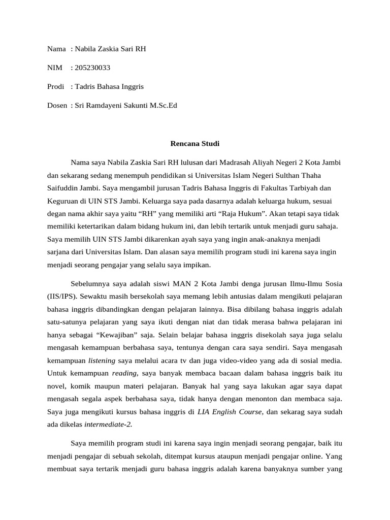 Contoh Dari Rencana Studi | PDF