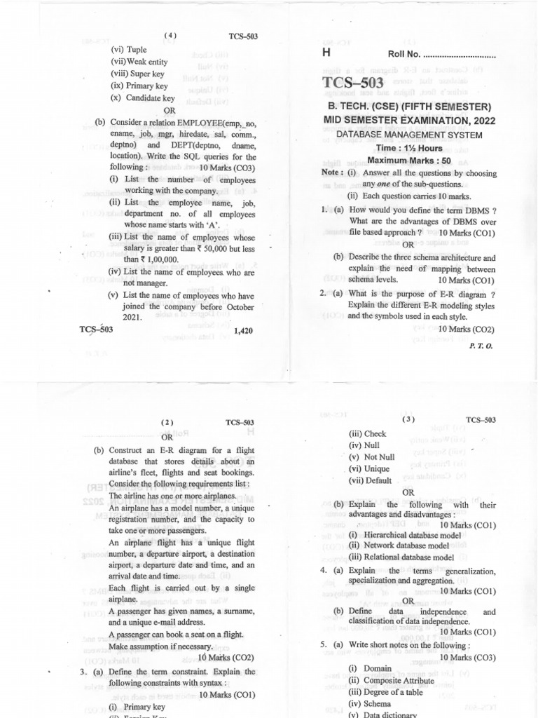 tcs503 Midsem 2022 | PDF