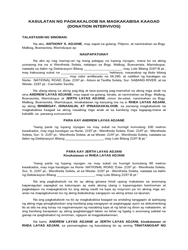 Kasulatan NG Pagkakaloob Na Magkakabisa Kaagad | PDF