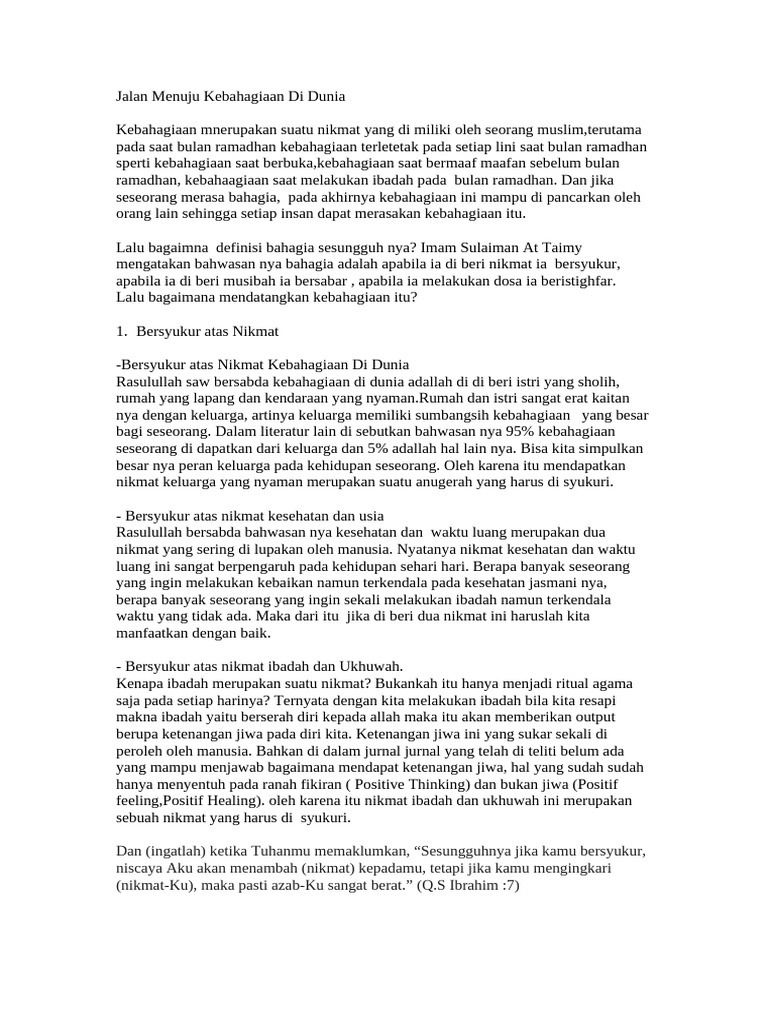 Jalan Menuju Kebahagiaan Di Dunia | PDF