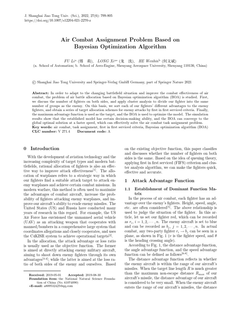 Air Combat Assignment Problem Pdf