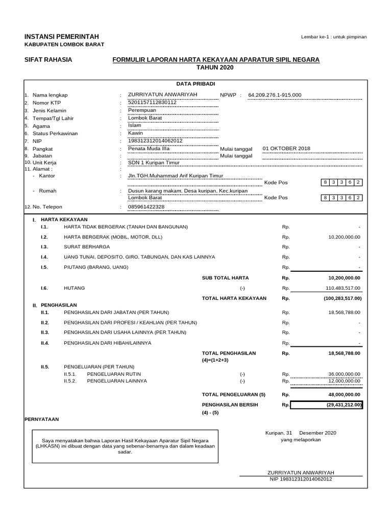 Lhkasn - Zurriyatun - SDN 1 Kuripan Timur 2021 | PDF