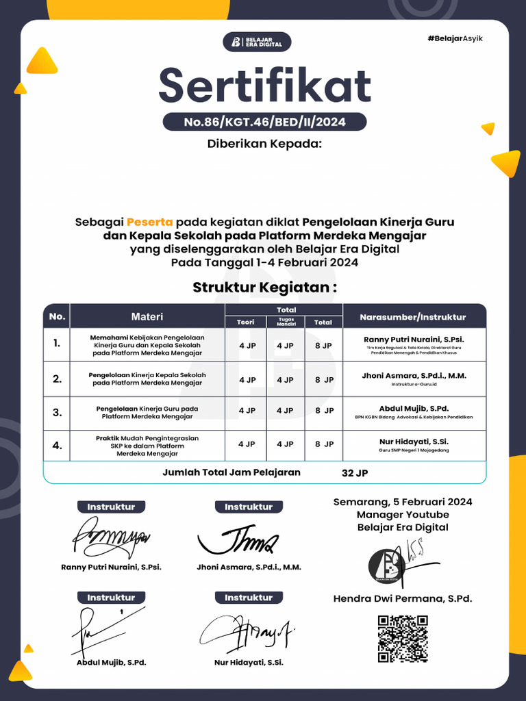 Sertifikat Pengelolaan Kinerja Guru Dan Kepala Sekolah Pada Platform ...