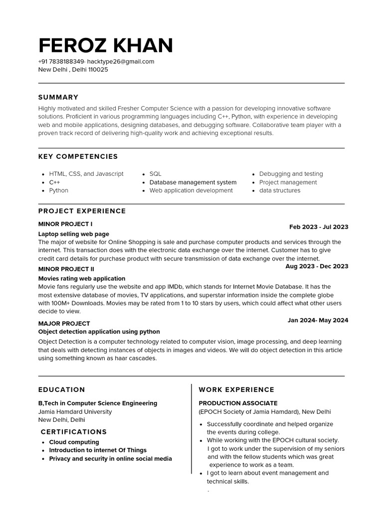 FEROZ KHAN Resume | PDF