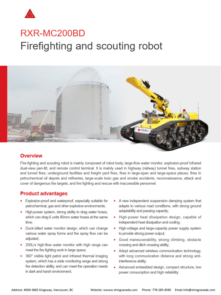 RXR MC200BD Firefighting and Scouting Robot | PDF | Firefighting | Fires