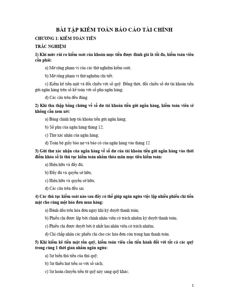 Bài tập Kiểm toán BCTC | PDF
