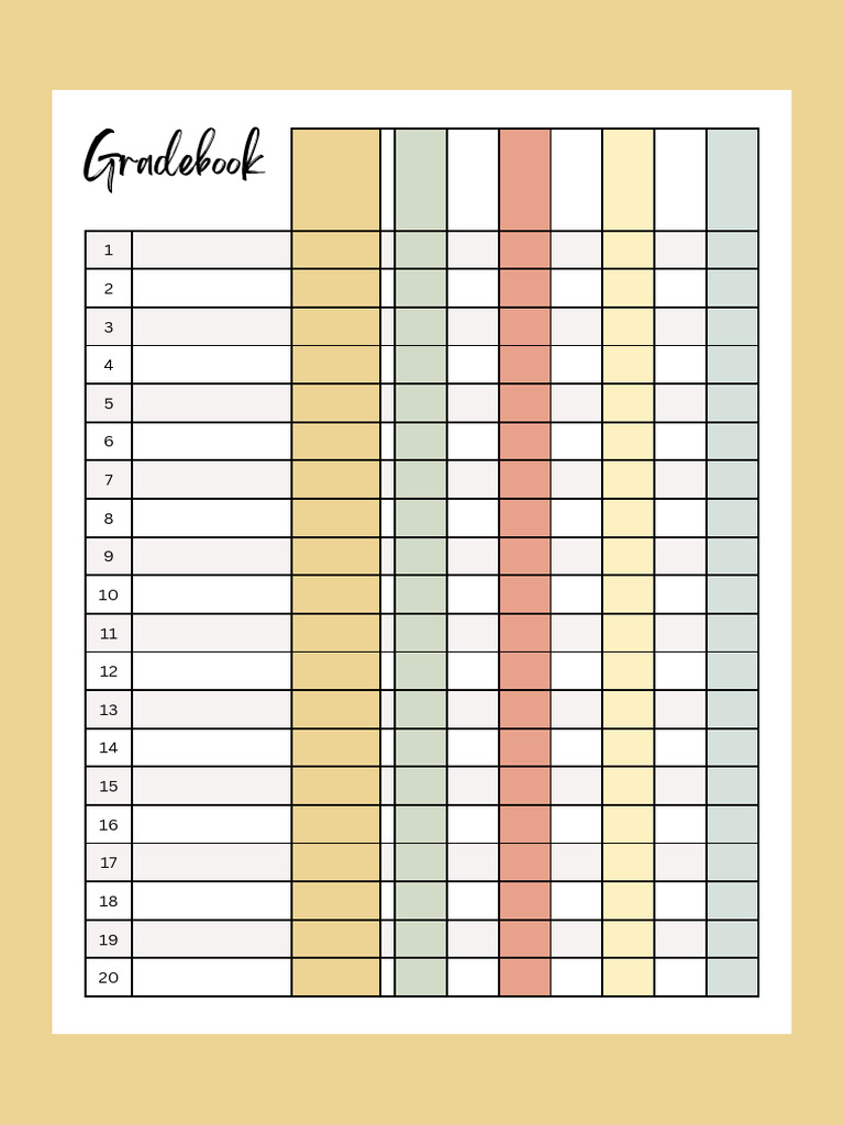 Gradebook Worksheet in Yellow Simple Style PDF | PDF