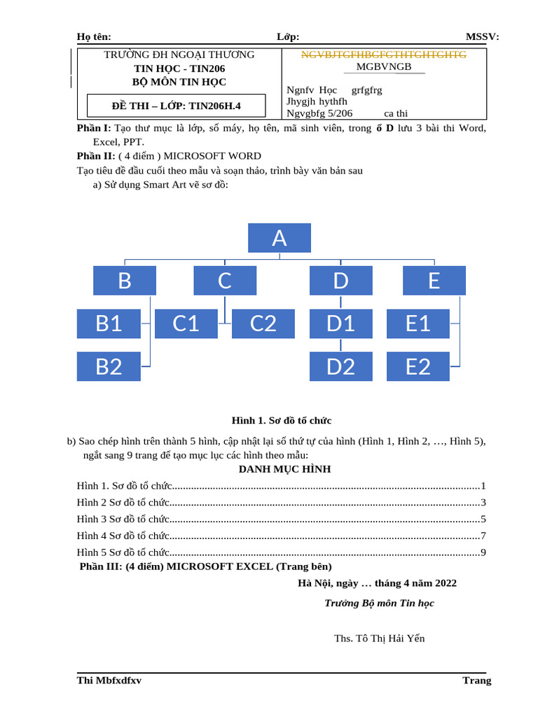 A B B1 B2 C C1 C2 D D1 D2 E E1 E2: Họ tên: Lớp: Mssv: Tin Học - Tin206 ...