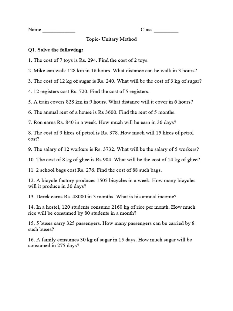 Revision - Unitary method.docx | PDF