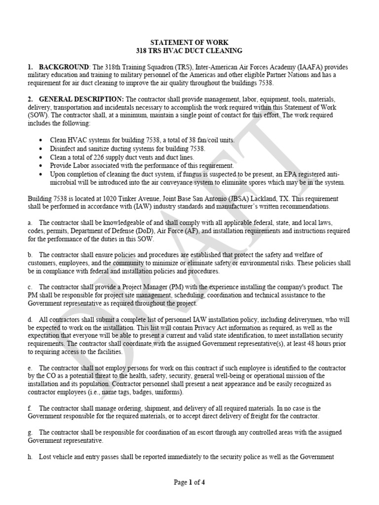Attch 2 - Draft SOW - HVAC Duct Cleaning | PDF