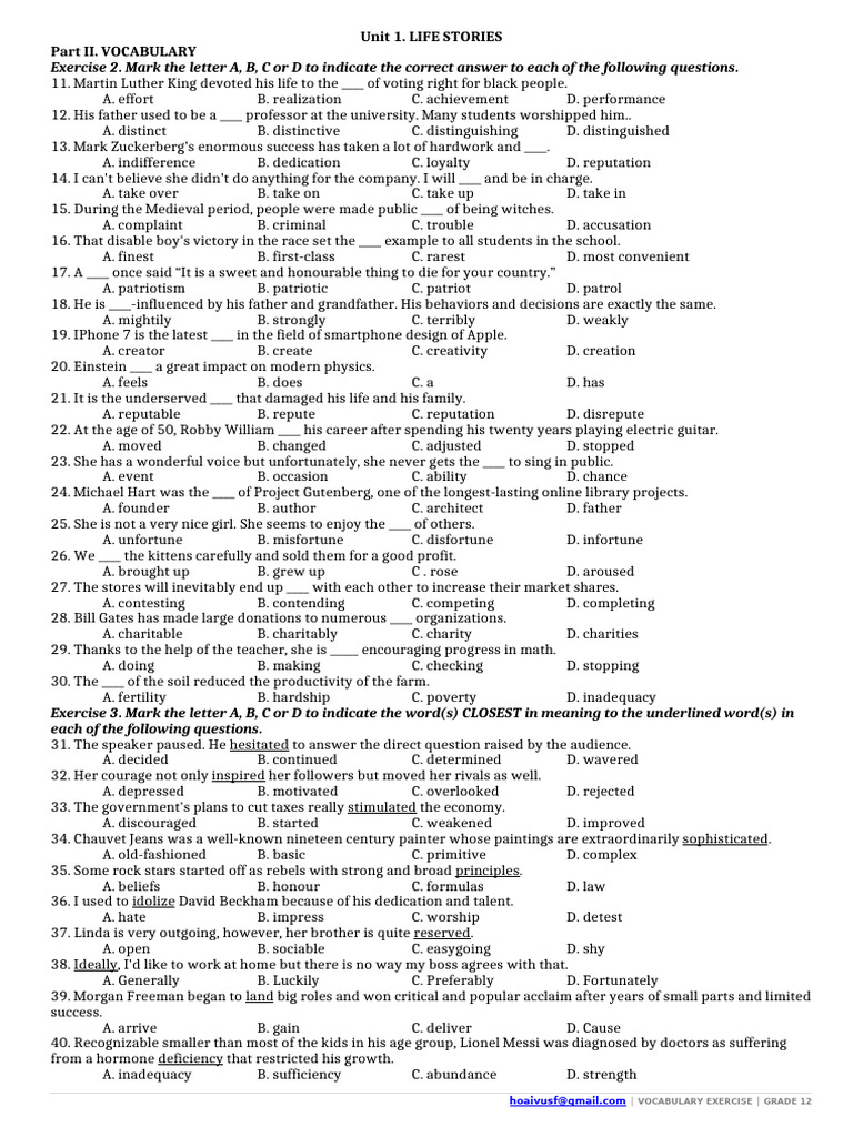 Grade 12 Vocab Unit 1 3 | PDF