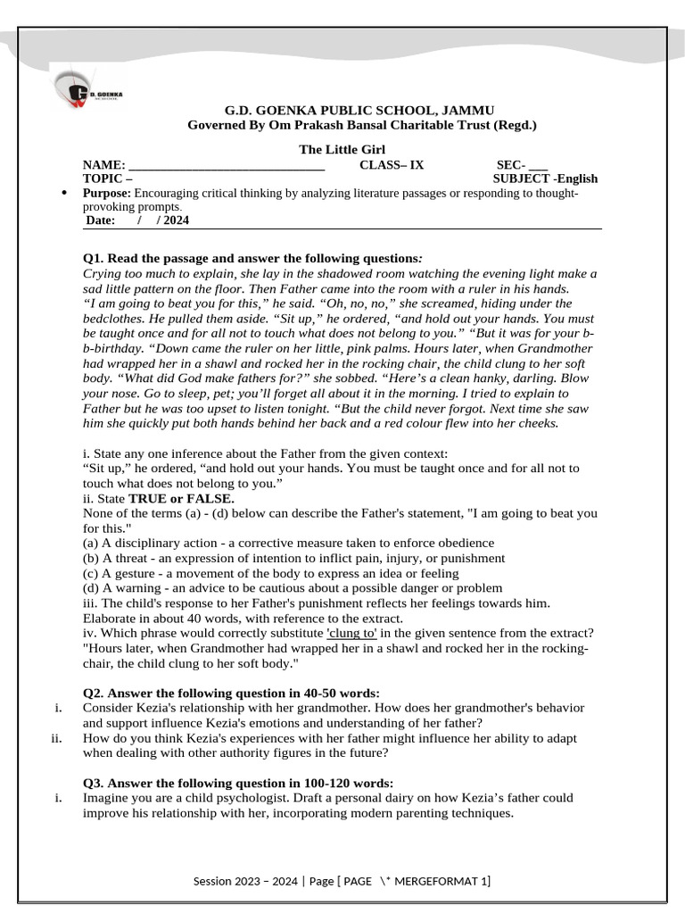 Encouraging Critical Thinking by Analyzing Literature Passages or ...