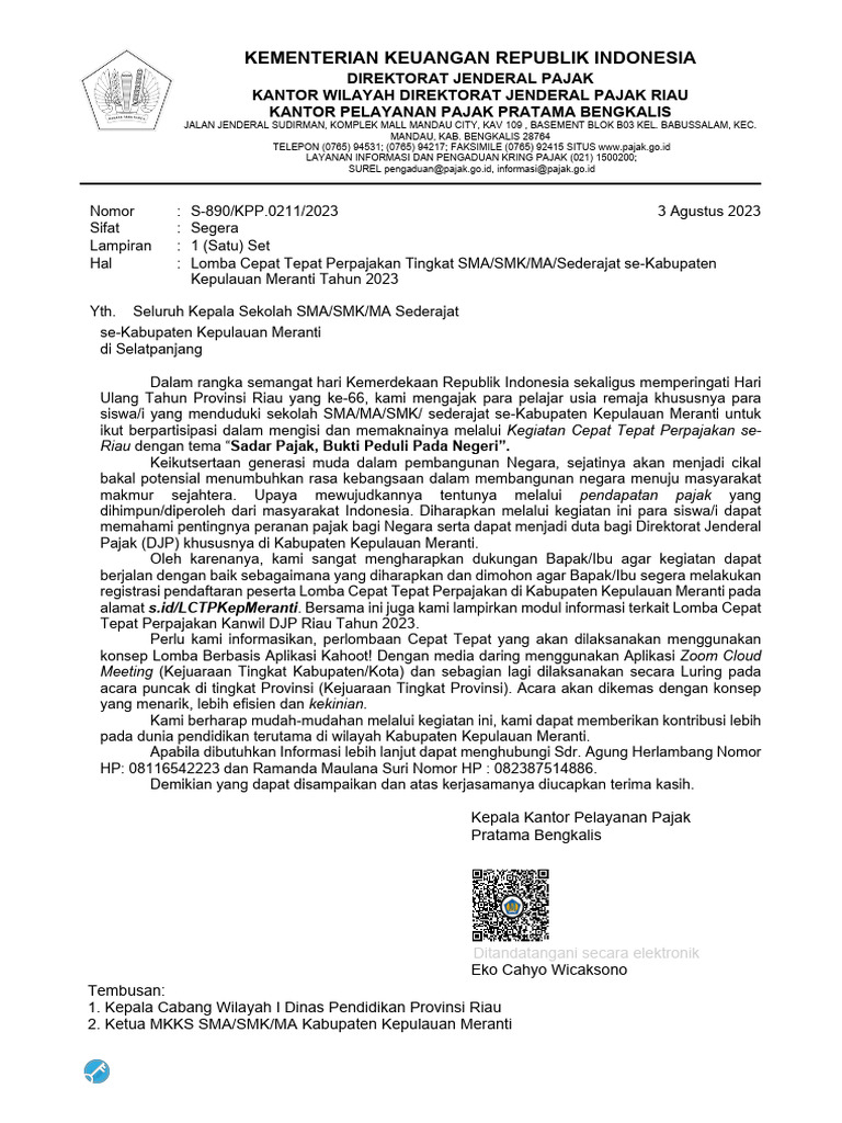 Lomba Perpajakan SMA/SMK Meranti 2023 | PDF