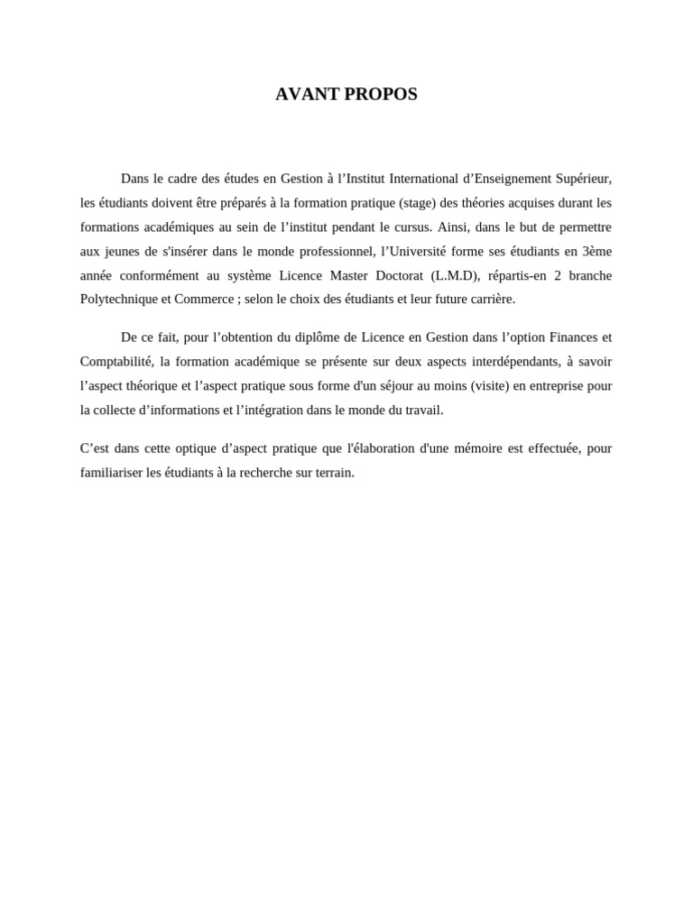 AVANT PROPOS MEMOIRE | PDF