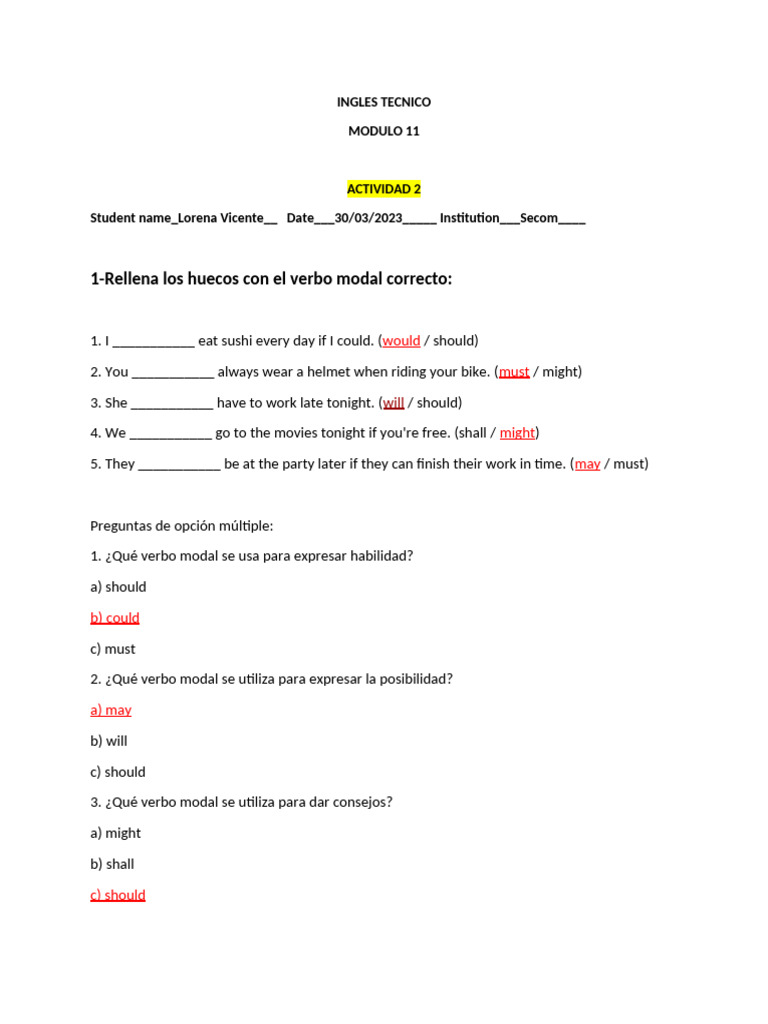 Activida 2 - Modulo 11 - Convesaciones y Redacciones | PDF