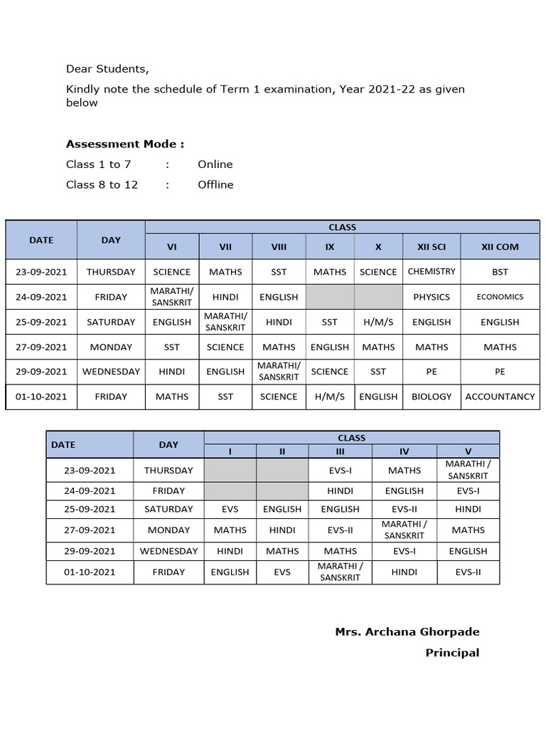 TERM1_TIMETABLE_CIRCULAR_FOR_STUDENTS (2) | PDF
