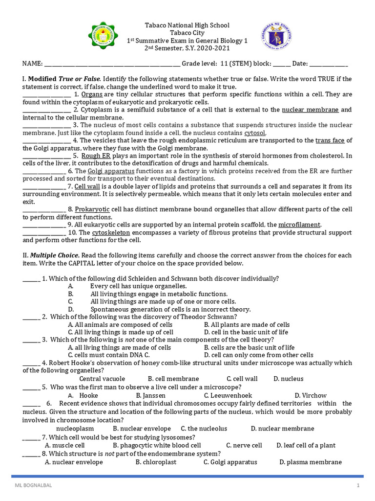 Summative Cell History and Organelles | PDF