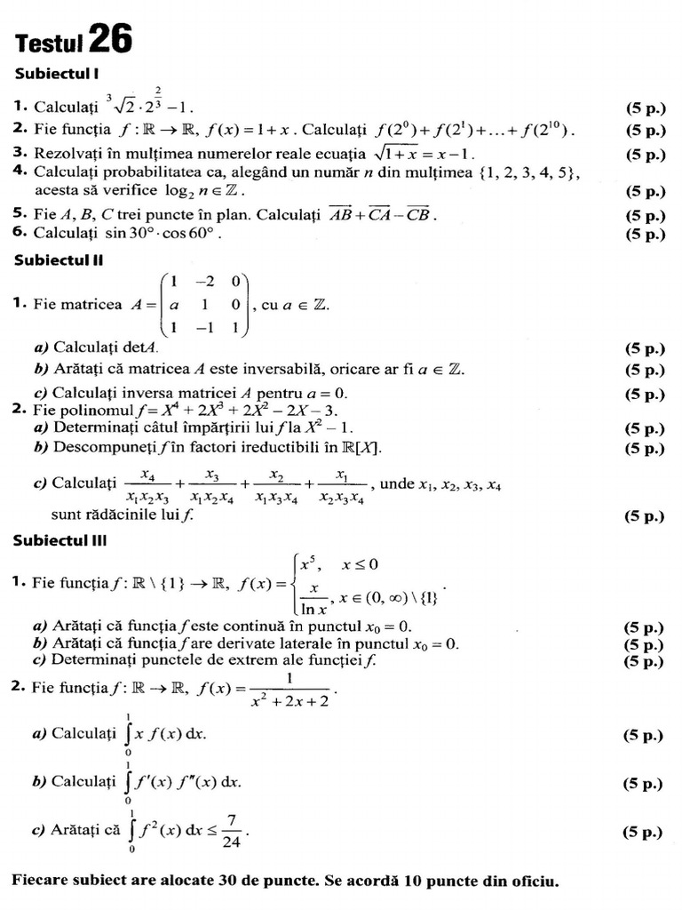 Teste 25-40 Bac Mate SN 2022 | PDF