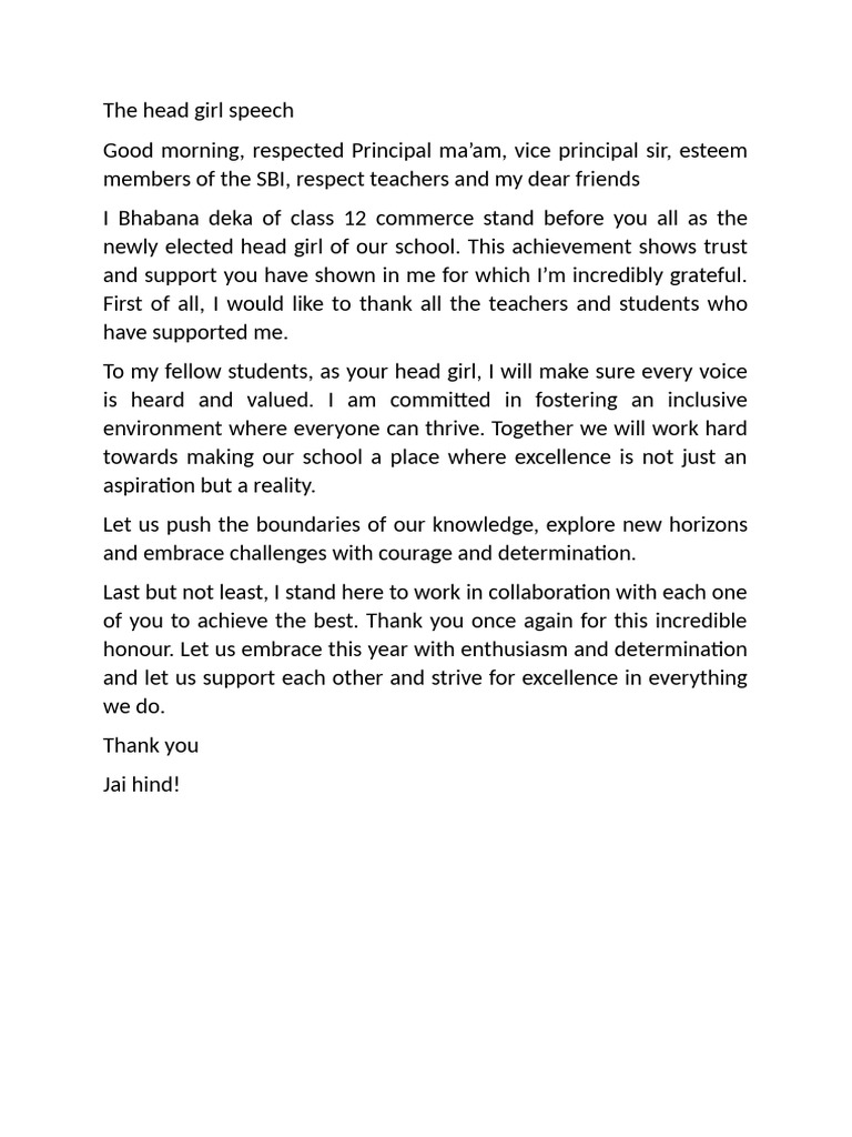 The head girl speech | PDF
