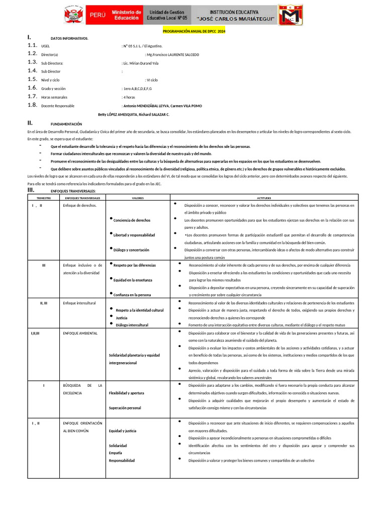 PROGR. ANUAL DPCC 1ro IE - JCM. 2024 | PDF