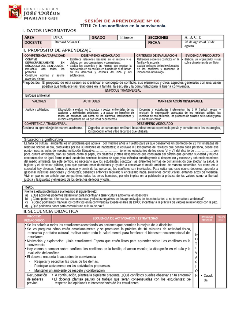 Unidad 3 - Sesión 1 - Sem 1 Conflictos | PDF