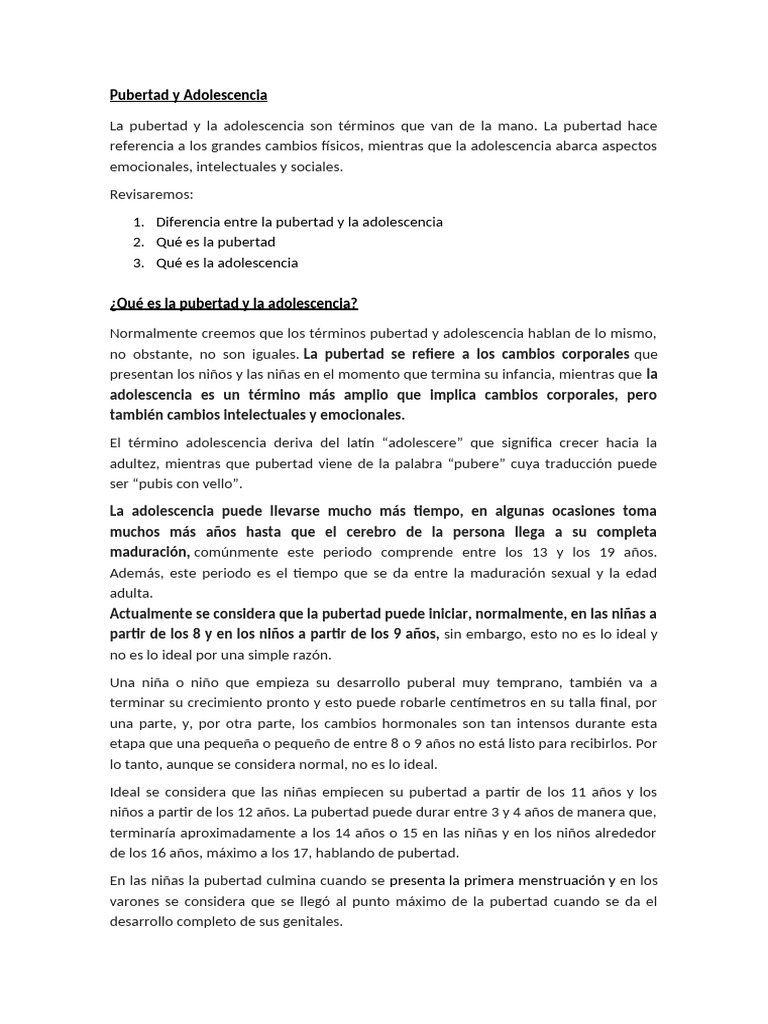 Pubertad y Adolescencia | PDF