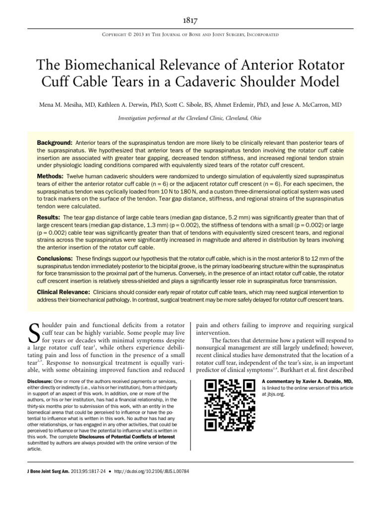 The Biomechanical Relevance of Anterior Rotator Cuff Cable Tears in A ...