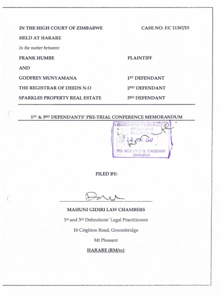 1st and 3rd Defendants Pretrial Conference Memorandum 27.11.19 Hch11367 ...