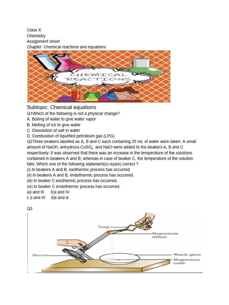 Chemical Reactions Assignment Sheet | PDF