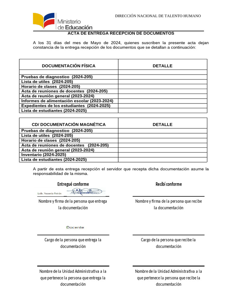 Formato - N - 10 - Acta - de - Entrega - Recepción Lleno | PDF