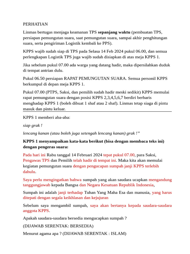 Rapat Pemungutan Suara TPS - sumpah janji KPPS | PDF