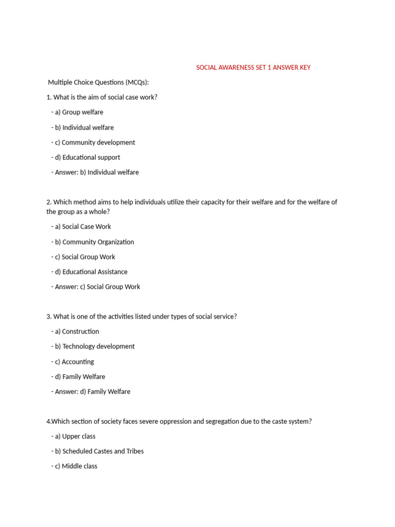 Social Awareness Set1 Key Paper | PDF