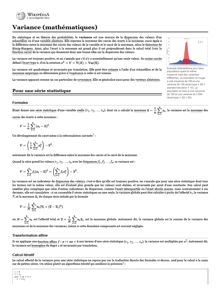 Variance (Mathématiques) - Wikipédia | PDF