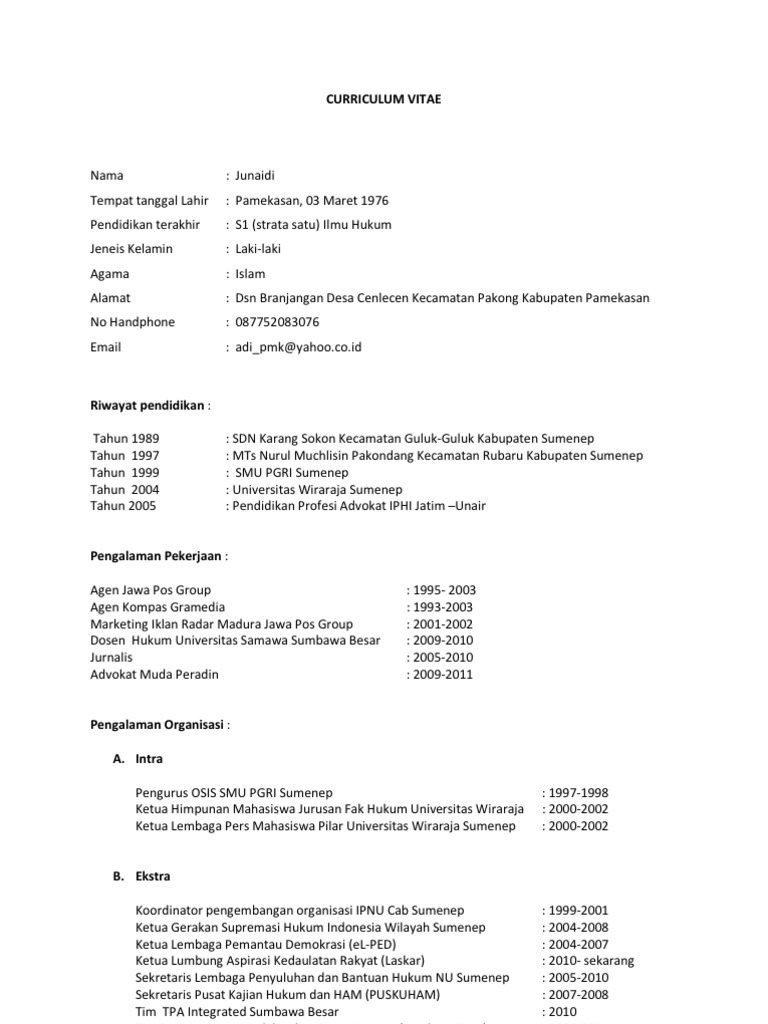 Curriculum Vitae Junaidi | PDF