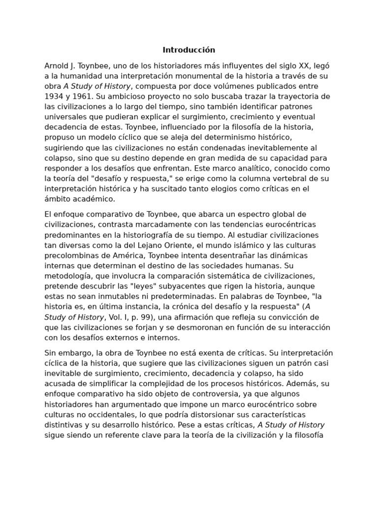 Toynbee: Desafío y Respuesta Histórica | PDF | Cultural Geography ...