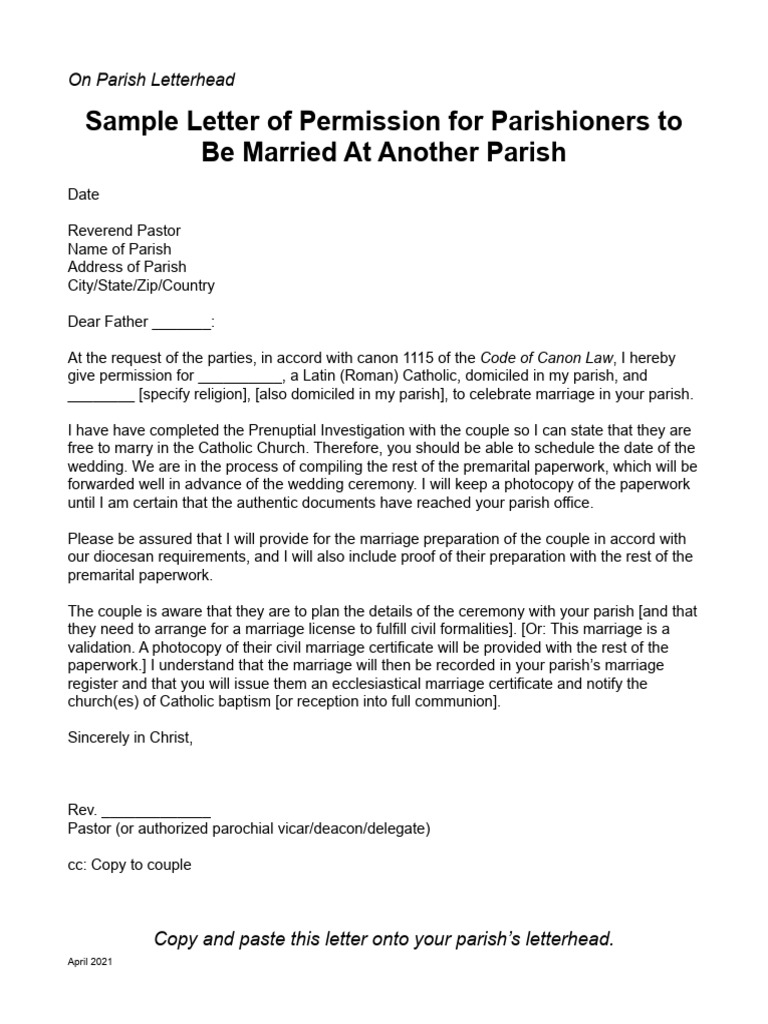 Notification Letter For A Catholic Church Wedding Christian Wedding