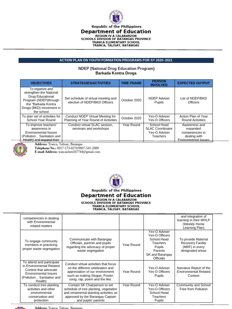 TRANCA ES - Action Plan in Ndep | PDF