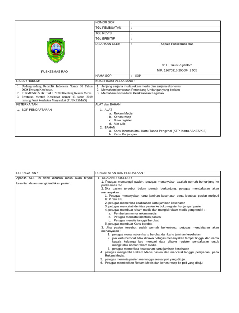Sop Rekam Medis Rawat Jalan HC Rao | PDF