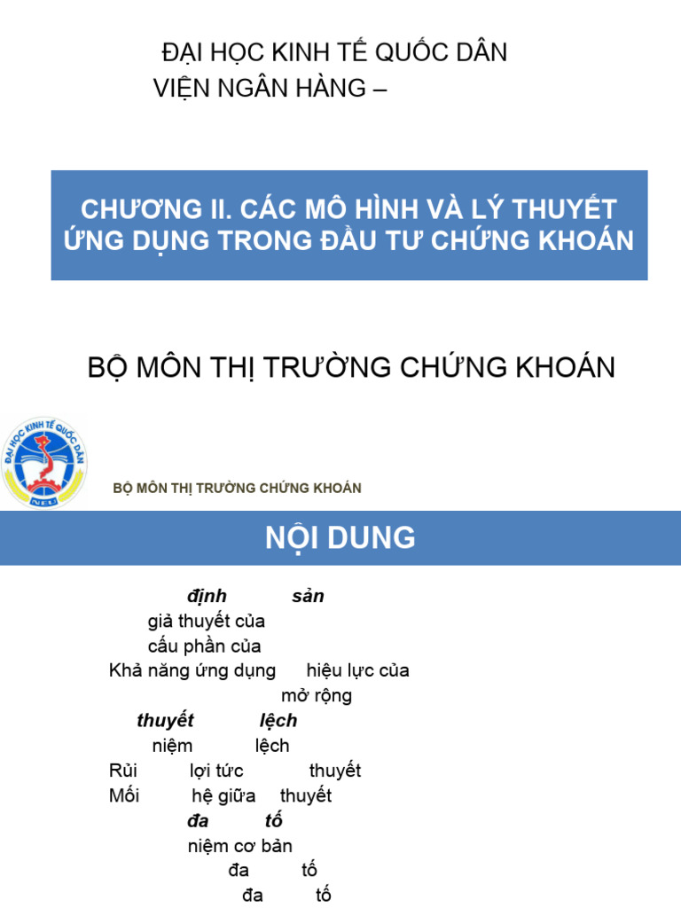 PTDTCK - Chuong 2 Cac Mo Hinh Ly Thuyet Trong Dau Tu Chung Khoan | PDF