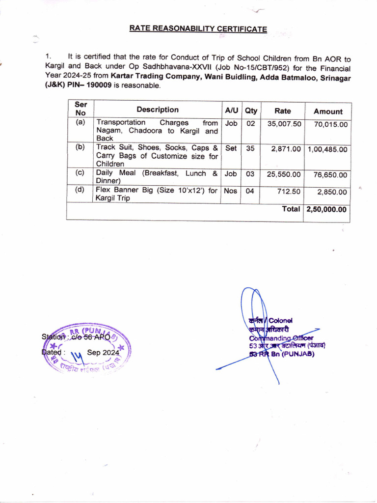 Rate Reasonability Cert | PDF