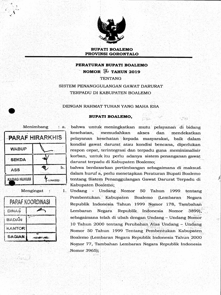 Perbup Boalemo No 86 TH 2019 TTG Sistem Penanggulangan Gawat Darurat ...