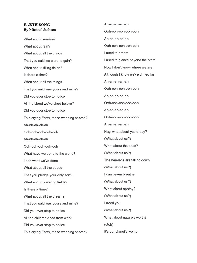 Earth Song Lyrics | PDF
