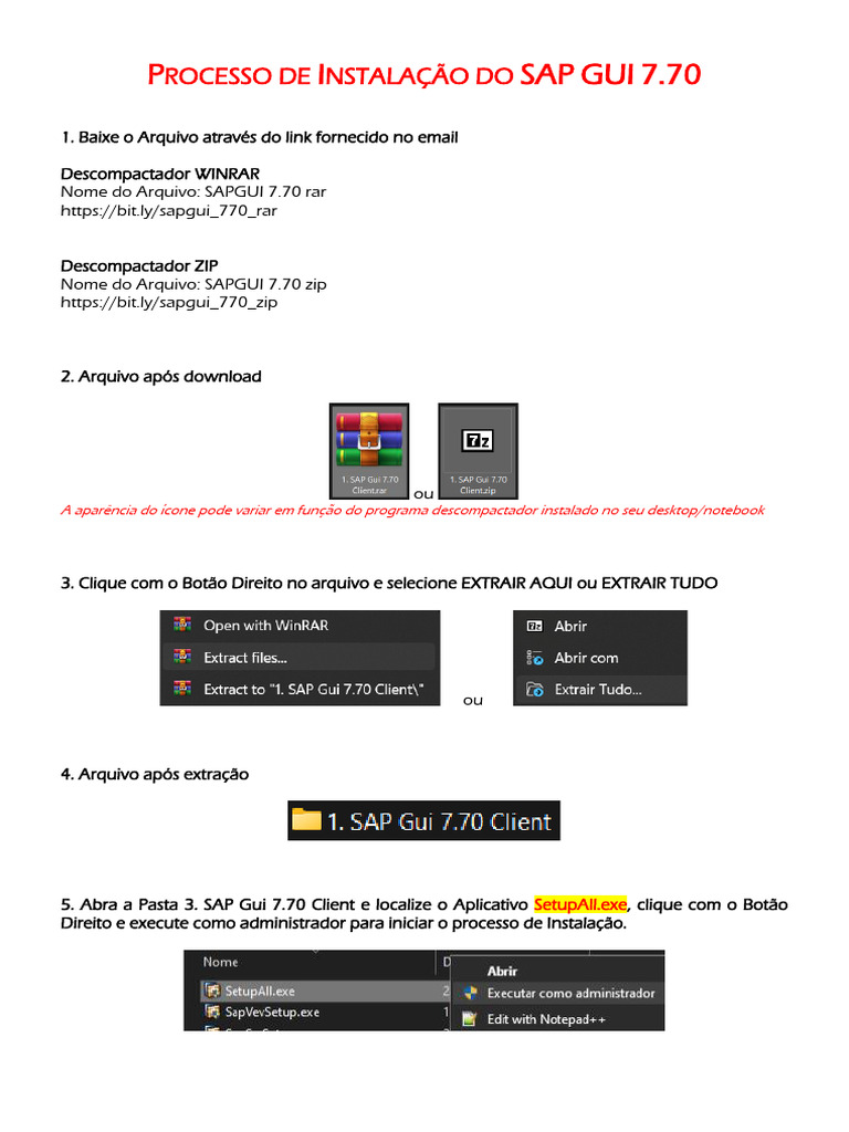 Processo de Instalação e Configuração Do SAP GUI 770 | PDF