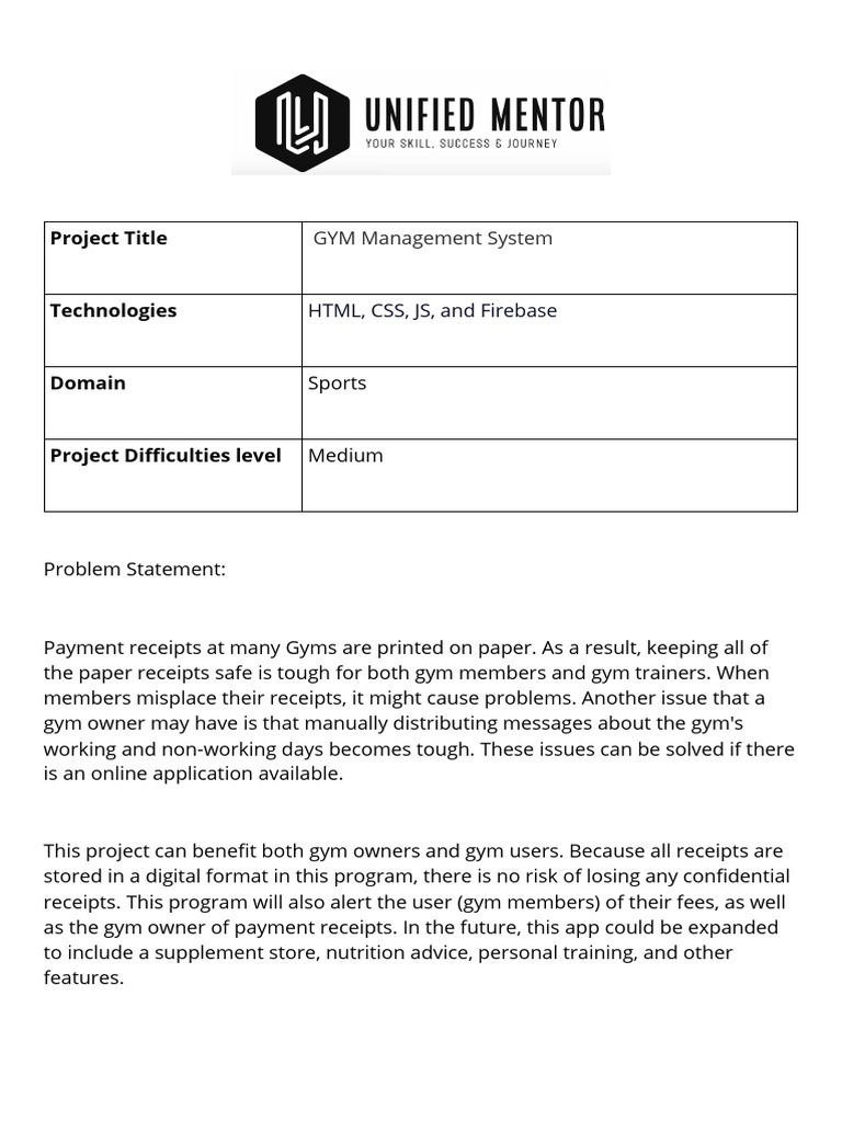 GYM Management System | PDF