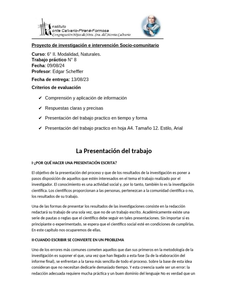 Etapa 8 6° II TPN°8Como Redactar El Trabajo | PDF